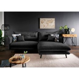 Home Affaire Ecksofa &raquo;Lazio, 255 x 180 cm, modern und bequem&laquo; Velours, Kissen: Microfaser, L-Form, inkl. R&uuml;cken- und Zierkissen grau 100% Polyester;