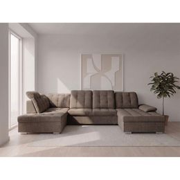 WERK2 Wohnlandschaft &raquo;Kordula-New 332 x 217 cm Multifunktion Couch modern und bequem&laquo; Struktur weich, U-Form, XXL, Sitztiefenverstellung, 