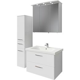 Badm&ouml;bel-Set &raquo;Quickset 316 3-teilig, Keramikwaschtisch mit LED-Spiegelschrank&laquo; 4 Stk. tlg. wei&szlig; Glas, Holzwerkstoff, Keramik B/H/T: 112cmcm x 200cmcm 