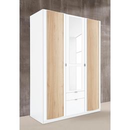 Priess Kleiderschrank mit gerundeten Elementen auf den Au&szlig;ent&uuml;ren wei&szlig; Holzwerkstoff B/H/T: 140cm x 193cm x 54cm, Schubladen: 2 Stk. T&uuml;ren: 3 Stk.