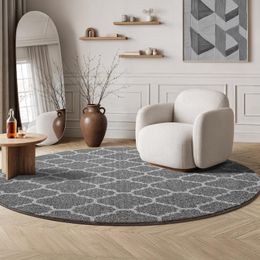 Sanat Teppich &raquo;Boho 8202 , auch als L&auml;ufer und in Rund&laquo; rund 10 mm H&ouml;he Kurzflor, robust, Boho, Scandic, f&uuml;r Fussbodenheizung geeignet grau Kunstfaser &Oslash; 