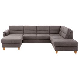 Wohnlandschaft Home Affaire, B:308cm H:89cm T:212cm, grau, 100% Polyester;Struktur (100% Polyester);Luxus-Microfaser in Lederoptik (100% Polyester),