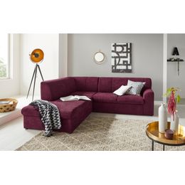 Ecksofa DOMO collection, B:237cm H:78cm T:200cm, lila, Wohnzimmer, Sofas, "Topper zeitlos elegant, kompakte Stellma&szlig;eL-Form", mit Ottomane, wahlweise