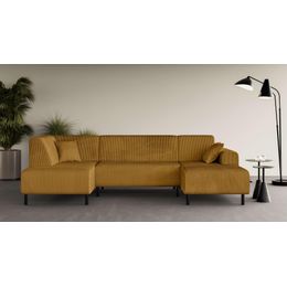 Wohnlandschaft OTTO HOME, B:300cm H:81cm T:163cm, gelb, 100% Polyester, Sofas, "ARROS U-Form mit Wellenunterfederung, Ma&szlig;e B/T/H: 300/163/81 cm",