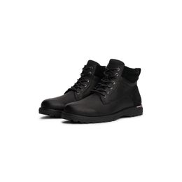 Tommy Hilfiger Herren Schn&uuml;rboots "CORPORATE W LTH LACE BOOT", Gr. 46, schwarz, Leder, unifarben, Schuhe, Schn&uuml;rstiefelette mit Ziern&auml;hten und