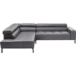 Home Affaire Ecksofa &raquo;Claya, L-Form, incl. Kopfteilverstellung, Breite 276 cm&laquo; wahlweise elektrischer Sitzvorzug grau 100% Leder B/H/T: 276cm x 71cm x