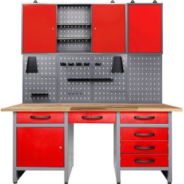 ONDIS24 Werkstatt-Set, B:160cm H:205cm T:60cm, rot, Werkb&auml;nke, 160 cm