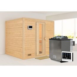 Karibu Sauna &raquo;Soraja&laquo; Set, 9-kW-Bio-Ofen mit externer Steuerung beige Bio-Kombiofen, externe Steuerung, 9 kW