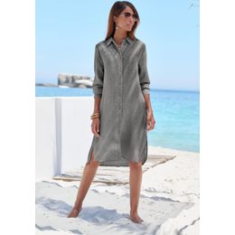 Buffalo Damen Longbluse, grau, Gr. 36, meliert, Web, Obermaterial: 100% Polyester, Blusen, luftiges Strandkleid, Sommerkleid aus sommerlich leichter