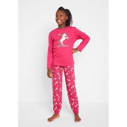 bonprix M&auml;dchen bonprix Pyjama &raquo;Pyjama aus reiner Baumwolle (2-tlg. Set)&laquo; Set, 2 tlg. bequeme Passform, aus Baumwolle, mit Einhorn-Print rosa 128/134