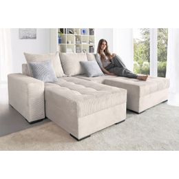 Ecksofa Collection AB, B:214cm H:84cm T:161cm, beige, 100% Polyester, Wohnzimmer, Sofas, "Josy L-Form, B: 214 cm in Cord, Cord-Mix", Schlaffunktion,