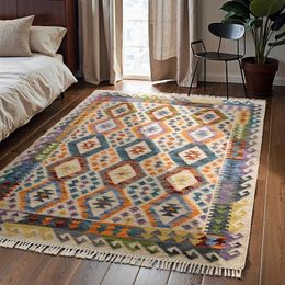 Hanse Home Teppich &raquo;Kelim Oasis&laquo; rechteckig 3 mm H&ouml;he Wolle, Baumwolle, Natur, Handgewebt, orientalisch, Boho, traditionell bunt Baumwolle, Wolle B : 