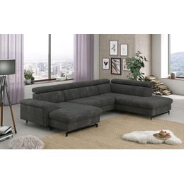 Wohnlandschaft COTTA, B:328cm H:97cm T:215cm, grau, Sofas, "Emma U-Form, B: 328 cm", mit Kopfteilverstellung, optional Schlaffunktion & Bettkasten
