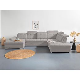 Wohnlandschaft COTTA, B:386cm H:86cm T:265cm, grau, 100% Polyester, Sofas, "Holiday U-Form mit Sitztiefen-, Armteil- und Kopfteilverstellung",