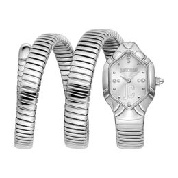 JUST cavalli time Damen Quarzuhr &raquo;Signature Snake&laquo; Armbanduhr, Edelstahlarmband, analog, Kristallsteine Einheitsgr&ouml;&szlig;e