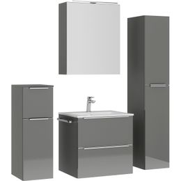Badm&ouml;bel-Set Nobilia, B:140cm H:169cm T:48,7cm, grau, Kastenm&ouml;bel-Sets, "Levere", inkl. Spiegelschrank mit Beleuchtung und Dimmerfunktion, in 4