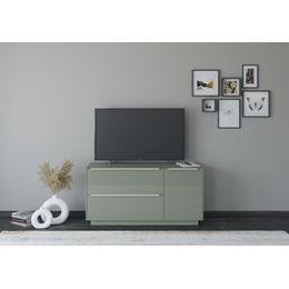 Lowboard, B:137cm H:71cm T:42cm, gr&uuml;n, SET ONE BY Musterring, Glas, Holzwerkstoff, Wohnzimmer, Sideboards, "Reno", Mit Sockel in diversen Farben, 71