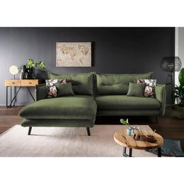 Home Affaire Ecksofa &raquo;Lazio, 255 x 180 cm, modern und bequem&laquo; Velours, Kissen: Microfaser, L-Form, inkl. R&uuml;cken- und Zierkissen gr&uuml;n 100% Polyester;