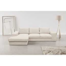 WERK2 Ecksofa &raquo;Rozzana 280 x 190 cm modern und bequem&laquo; Pl&uuml;sch, L-Form, XXL beige 100% Polyester B/H/T: 280cm x 86cm x 190cm, Pl&uuml;sch, Ottomane links