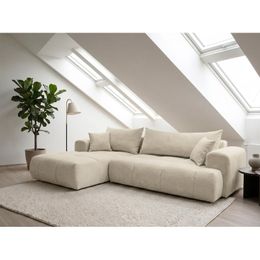 WERK2 Ecksofa &raquo;Ewela-Bubble 265 x 145 cm modern und bequem&laquo; Boucl&eacute;, L-Form, Schlaffunktion, Bettkasten beige 100% Polyester B/H/T: 265cm x 100cm x 