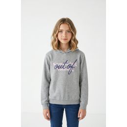 name it Kinder Sweatshirt "NKFOFINA LS NREG WH SWE BRU PB", grau, Gr. 134, bedruckt, Sweatware, Obermaterial: 60% Baumwolle, 40% Polyester,