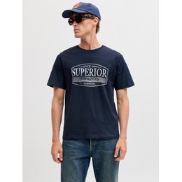 Jack & Jones JACK & JONES Herren T-Shirt "JPRBLUNOAH SS TEE FST", blau, Gr. S, bedruckt, Jersey, Obermaterial: 100% Baumwolle, Shirts