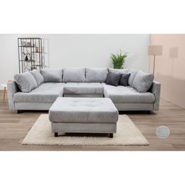 Collection AB Wohnlandschaft &raquo;Toni U-Form, B: 298 cm, Liegefl. 282x178cm&laquo; Set: Sofa & Hocker, 3 Zierkissen, Federkern grau 100%Polyester B/H/T: 298cm 