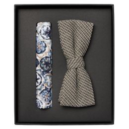 Venti Herren Fliege "Venti Set aus Fliege und Einstecktuch gemustert", beige, 52% Polyester, 47% Baumwolle, 1% Elasthan, Fliegen