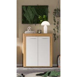Schuhschrank OTTO HOME, B:80cm H:95cm T:35cm, braun, Holzwerkstoff, Flur, Schr&auml;nke, "AOSTA, H&ouml;he 95cm, 2 T&uuml;ren, 3 Einlegeb&ouml;den, 4 F&auml;cher", Kommode,
