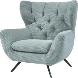 3C Candy Sessel &raquo;Beatrice Ohrensessel mit Knopfheftung im R&uuml;cken&laquo; bequemer Retro Solit&auml;rsessel auch in Cord und Fellimitat blau Samt-Optik (100% 