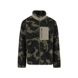 Urban Classics Herren Allwetterjacke "Urban Classics Pattern Teddy Trackjacket", gr&uuml;n, Gr. L, kariert, 100% Polyester, Jacken