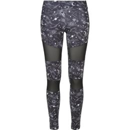 Urban Classics Damen Leggings "Urban Classics Damen Ladies Tech Mesh AOP Leggings", schwarz-wei&szlig;, Gr. L, 77% Polyester, 23% Elasthan, Hosen