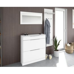 borchardt M&ouml;bel Garderoben-Set BORCHARDT M&Ouml;BEL, wei&szlig;, Holzwerkstoff, Flur, Kastenm&ouml;bel-Sets, "Oliva, Schuhschrank, Spiegel, Garderobenpaneel", 3-teilig, Schuhkipper