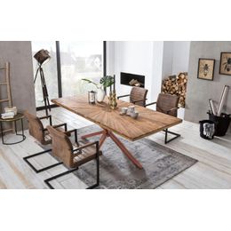 Esstisch Sit, B:160cm H:79cm T:90cm, beige, K&uuml;che, Tische, "Visby Teakholz Massivholztisch mit Sonnen-Design & Stern-Gestell", 50 mm starke