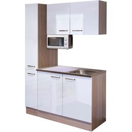 Pantryk&uuml;che Flex-Well, B:130cm H:200cm T:60cm, wei&szlig;, Komplettk&uuml;chen-Sets, "Florenz", Gesamtbreite 130 cm, mit Apothekerschrank und Mikrowelle, viele