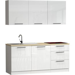 K&uuml;chenzeile KOCHSTATION, B:180cm T:60cm, wei&szlig;, Komplettk&uuml;chen-Sets, "Luna, K&uuml;chenzeile mit Sp&uuml;le + Siphon, ohne E-Ger&auml;te", Breite 182 cm,T&uuml;ren mit