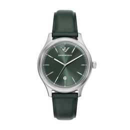 Emporio Armani Herren Quarzuhr, gr&uuml;n, Armbanduhren, Armbanduhr, Herrenuhr, Lederarmband, analog, Tag