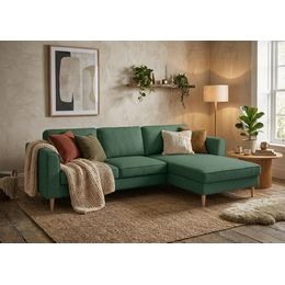 Ecksofa Home Affaire, B:232cm H:83cm T:161cm, gr&uuml;n, 100% Polyester, Wohnzimmer, Sofas, "Booster, whlw. mit Schlaffunktion & Bettkasten, Fu&szlig; Buche