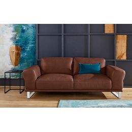 2,5-Sitzer W.Schillig, B:212cm H:78cm T:94cm, braun, Sofas, "montanaa elegant und edel, bequem, Federkernunterfederung", mit Metallkufen in Chrom