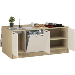 K&uuml;cheninsel KOCHSTATION, B:200,4cm H:90cm T:103,4cm, beige, Komplettk&uuml;chen-Sets, "KS-Luna Breite 200 cm, H&ouml;he 90 cm", wahlweise mit