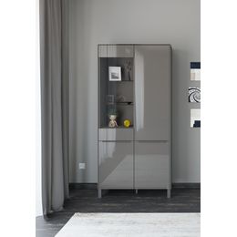 Standvitrine, B:92cm H:197cm T:42cm, grau, SET ONE BY Musterring, Glas, Holzwerkstoff, Schr&auml;nke, "Reno", Mit Vierkantfu&szlig; in diversen Farben, 197 cm