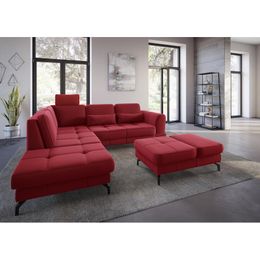 Sit & More sit&more Ecksofa &raquo;Bendigo L-Form&laquo; inklusive Sitztiefenverstellung, Bodenfreiheit 12 cm, in 2 Fu&szlig;farben rot B/H/T: 258cm x 84cm x 226cm, Samtoptik, 
