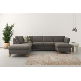 Wohnlandschaft Home Affaire, B:307cm H:86cm T:213cm, braun, 100% Polyester, Sofas, "Trelleborg U-Form", Federkern-Polsterung, wahlweise mit
