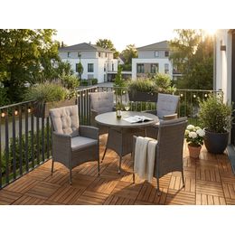 Garten-Essgruppe Konifera, grau, Polyrattan, Sitzm&ouml;bel-Sets, "Mailand", Polyrattan, Stahl, Braun, Tischplatte aus Sicherheitsglas