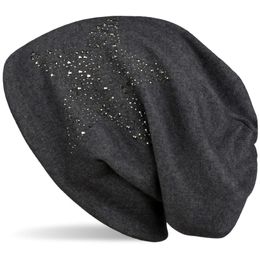 styleBREAKER Damen Beanie "Beanie M&uuml;tze mit Strass Nieten Stern", grau, Modisch, Obermaterial: 100% Viskose CV., M&uuml;tzen