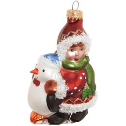 Weihnachtsbaumkugel &raquo;Baumschmuck M&auml;dchen mit Pinguin mehrfarbig 12cm&laquo; Dekoriert mit Liebe zum Detail bunt Glas 12cm