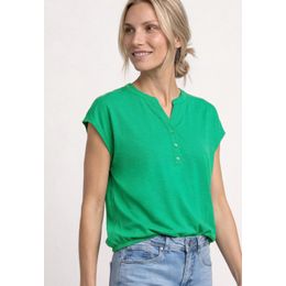 Street One Damen T-Shirtever gr&uuml;n, Gr. 46, unifarben, Web, 50% Modal, 50% Baumwolle, Shirts, mit geschlitztem Rundhalsausschnitt