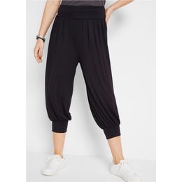 bonprix Damen Haremshose, schwarz, Gr. 52, Obermaterial: 95% Viskose, 5% Elasthan, Hosen, aus Viskose-Mix, mit Elasthan, lockere Passform, 3/4-L&auml;nge
