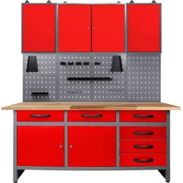 ONDIS24 Werkstatt-Set, B:160cm H:205cm, rot, Werkb&auml;nke, 160 cm