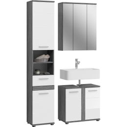 Badm&ouml;bel-Set Welltime, B:114cm H:191cm T:34cm, wei&szlig;, Holzwerkstoff, MDF, Kastenm&ouml;bel-Sets, "LUCCA, 3 teilig,, MDF Hochglanzfront, bestehend aus:",